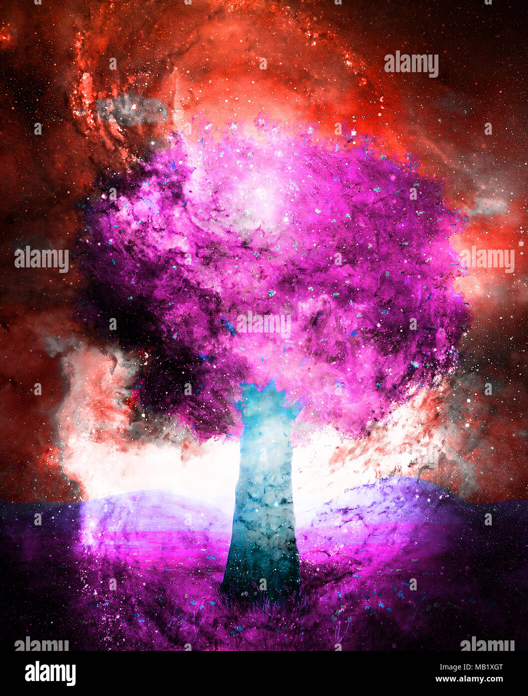 Beautiful mighty colorful tree in cosmic space Stock Photo - Alamy