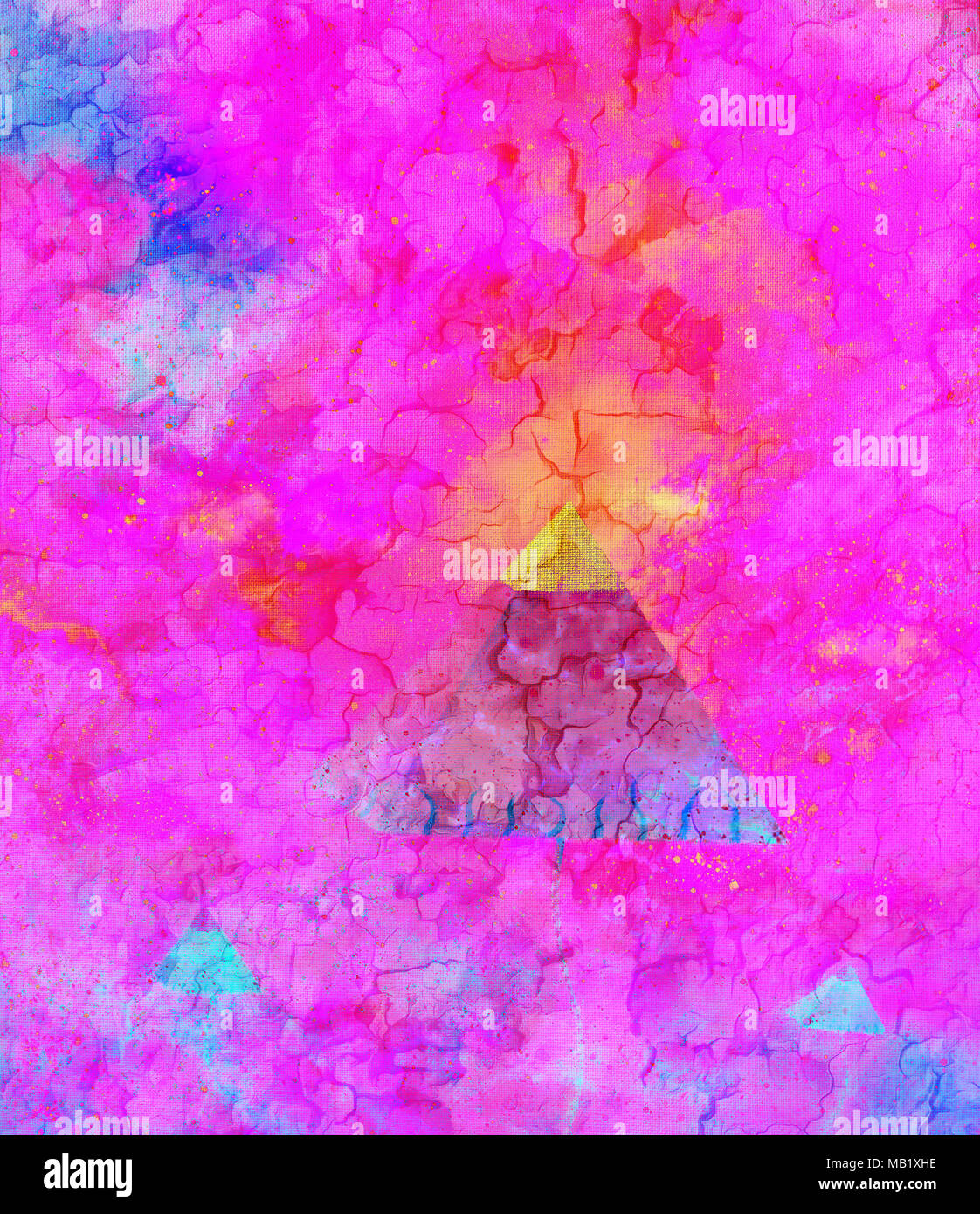 vision of three pyramids flying up to the purple sky Stock Photo - Alamy