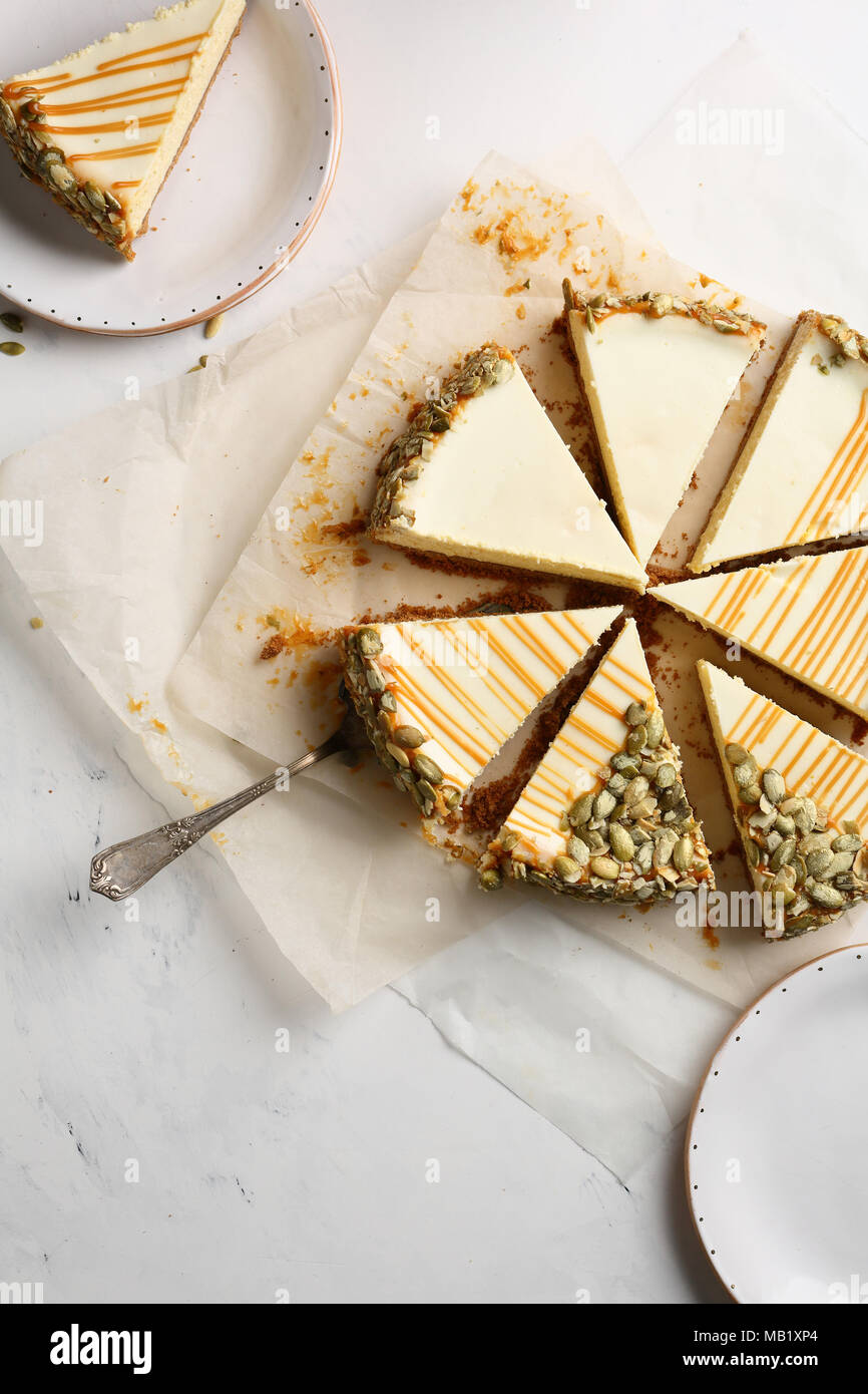 Sweet cheese cake top view, food above Stock Photo - Alamy