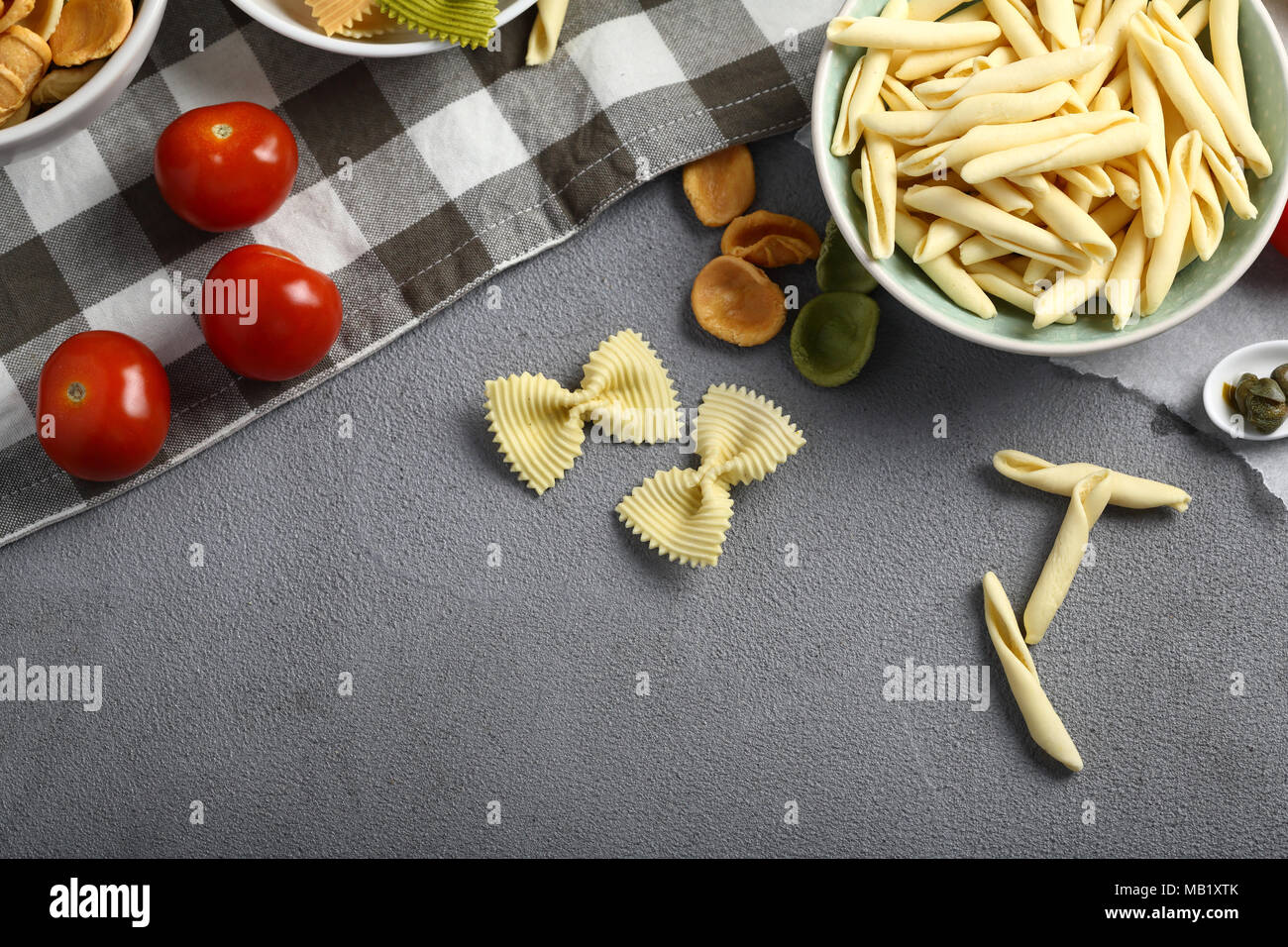 Uncooked pasta mix, food background Stock Photo - Alamy