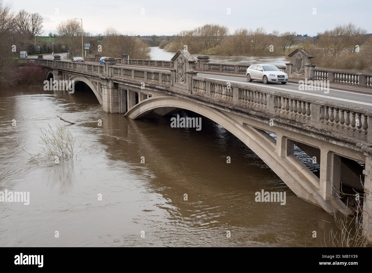 Historic 18th century footbridge and 20th century road bridge at Atcham ...