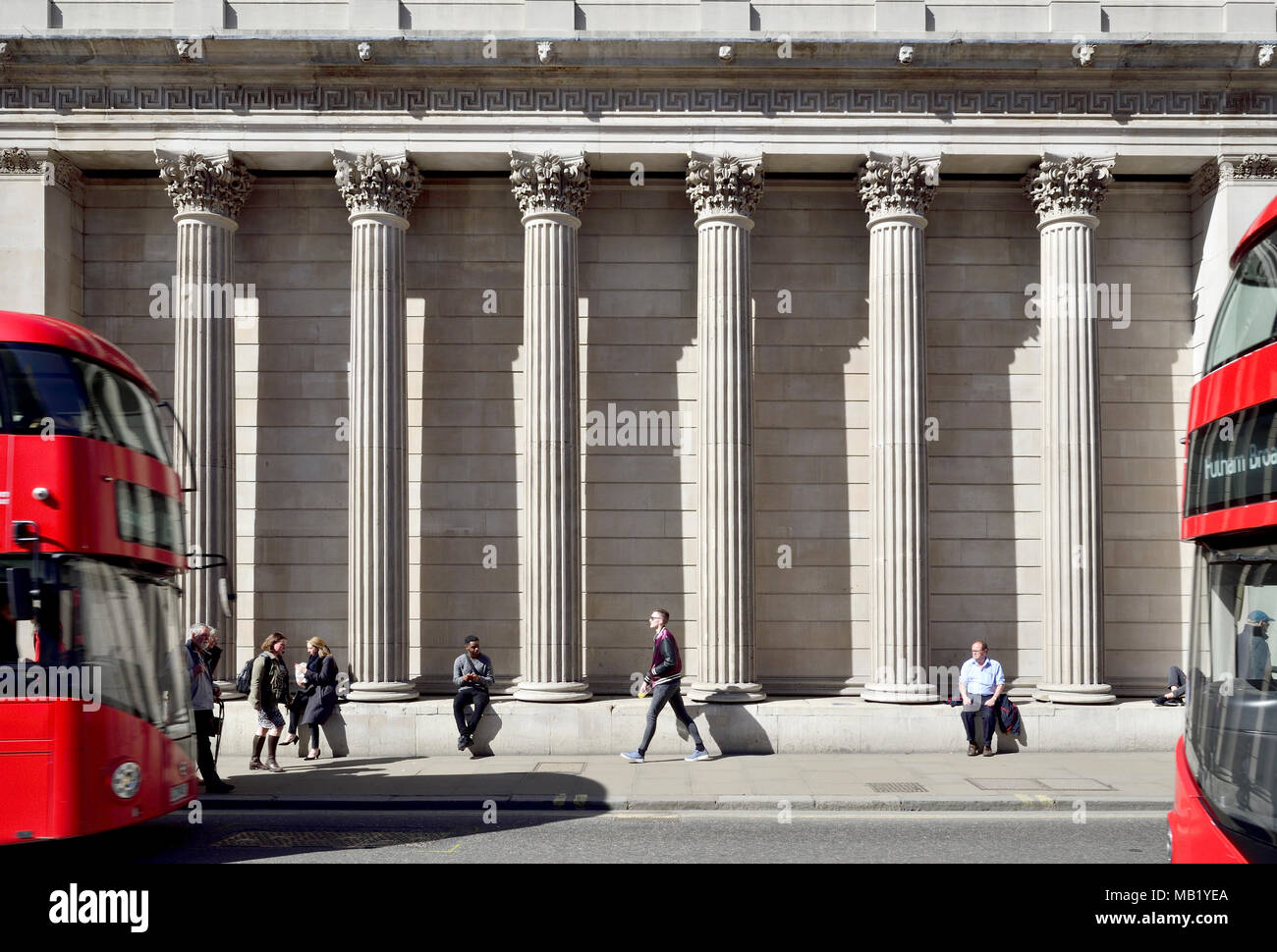 London, England, UK. Bank of England on Threadneedle Street, columns on ...