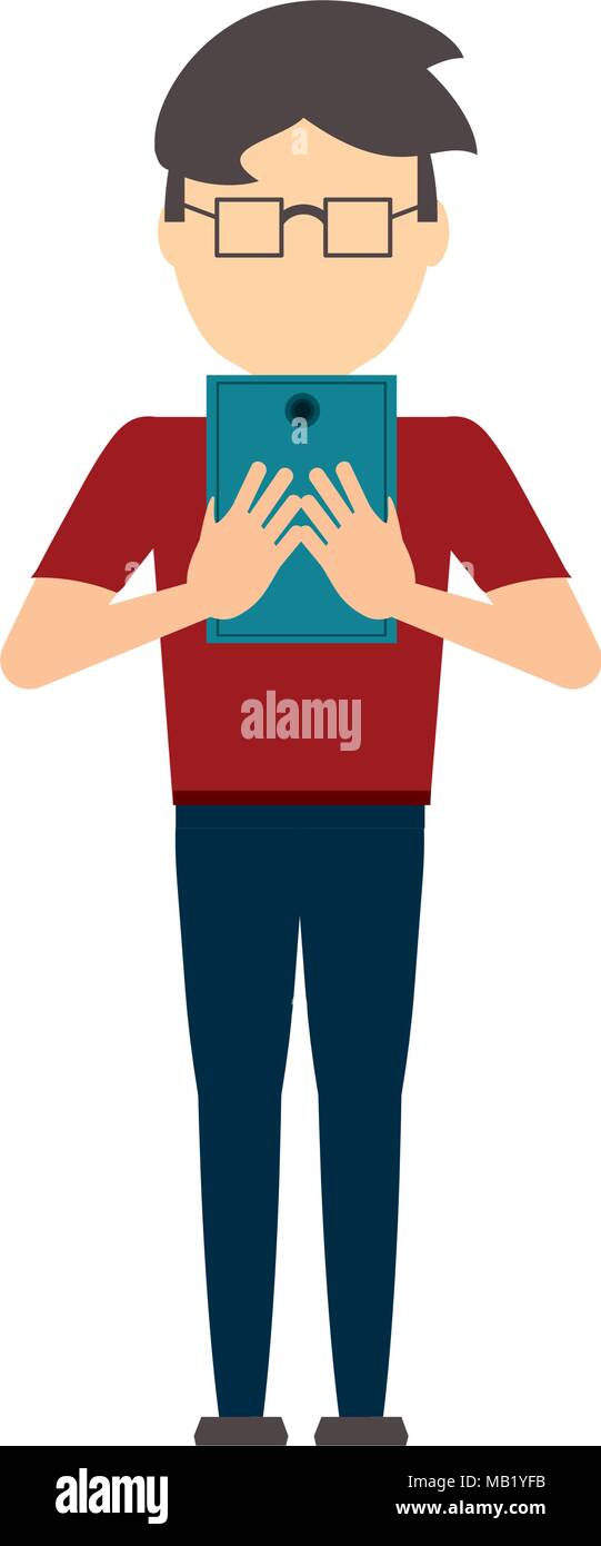 avatar man using a tablet over white background, colorful design ...