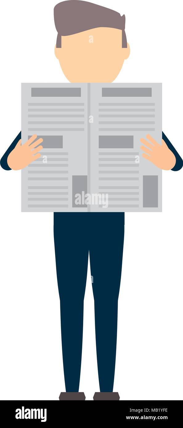 avatar young man standing and reading a newspaper over white background ...