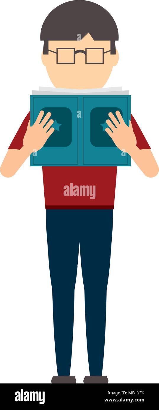 avatar man standing and reading a book over white background, colorful ...