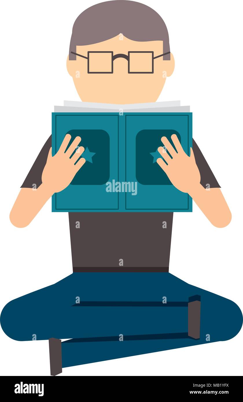 avatar man sitting and reading a book over white background, colorful ...