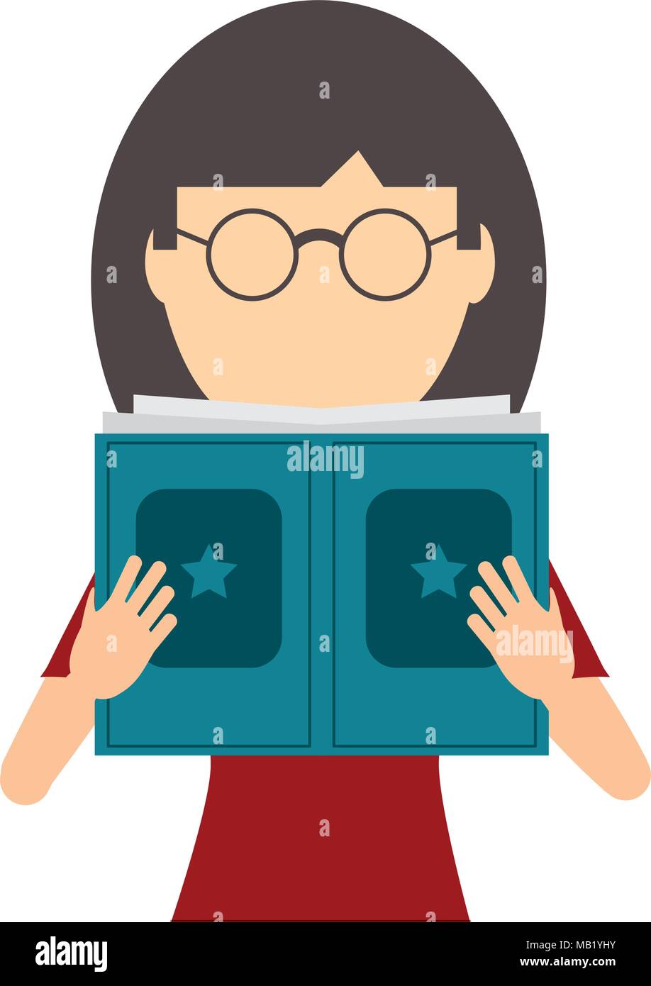 avatar woman with glasses reading a book over white background ...