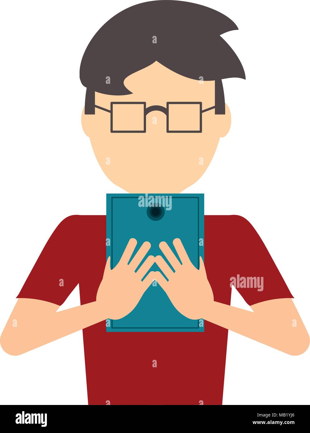 avatar man with glasses using a tablet over white background, colorful ...