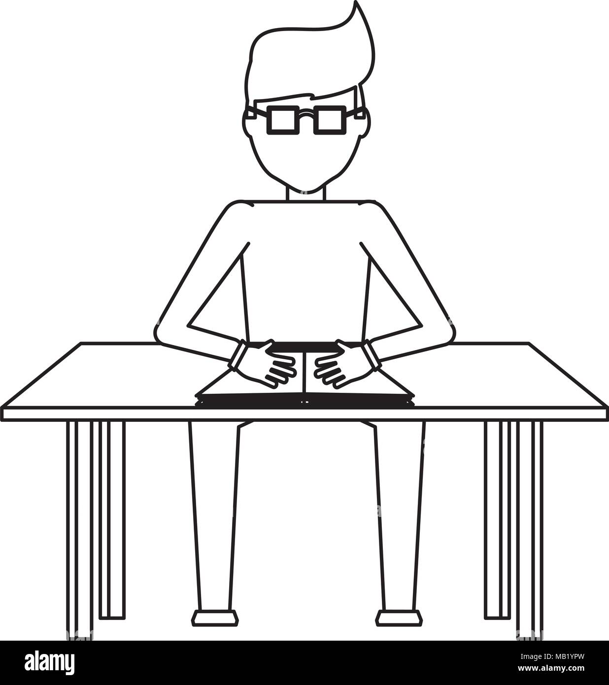 avatar man studying and sitting at desk over white background, vector ...