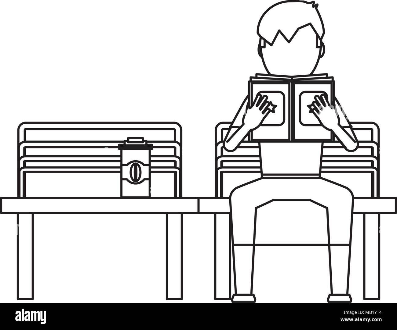 avatar man with a book and coffee drink sitting on a bench over white ...