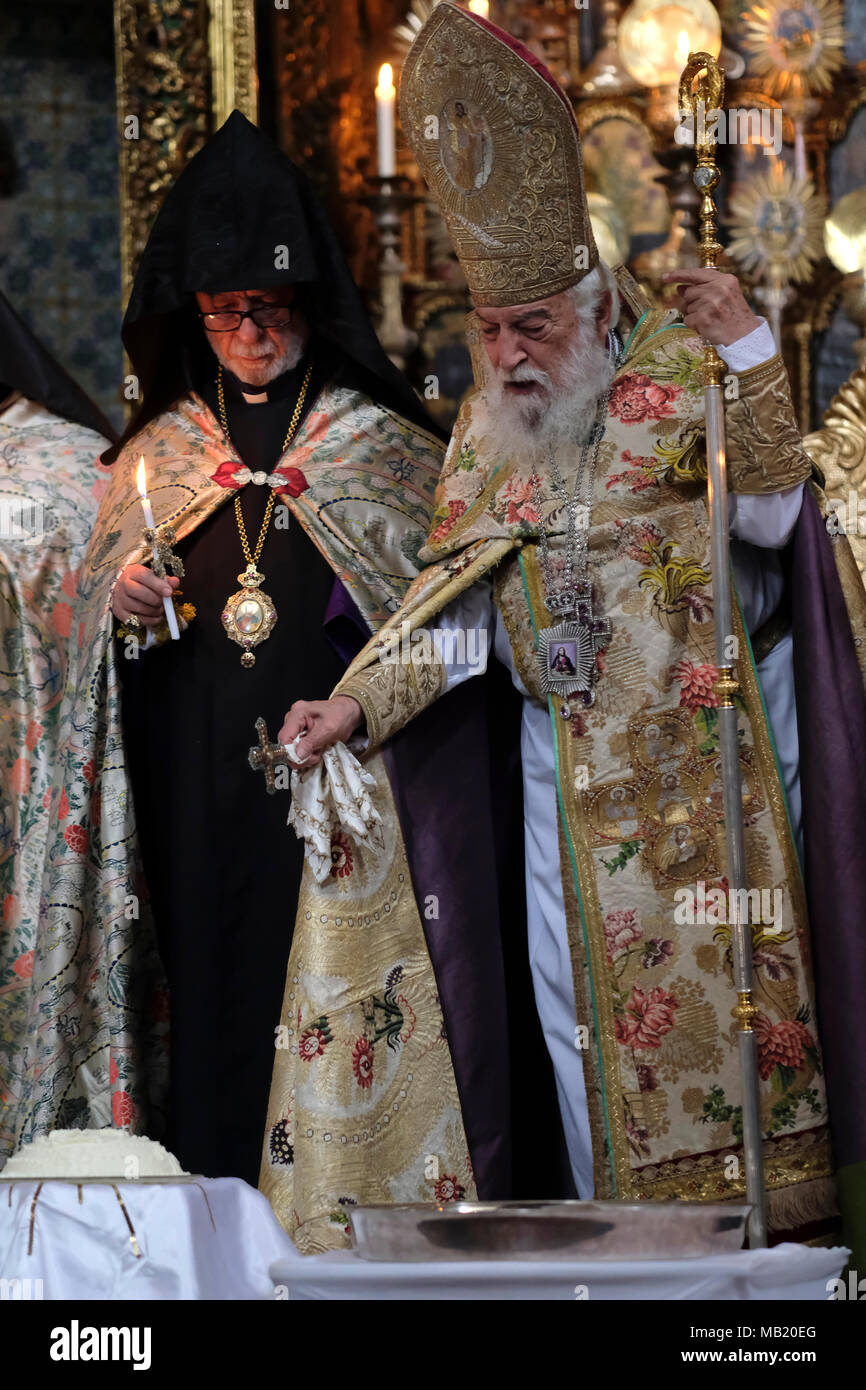 The Grand Sacristan of the Armenian Apostolic Patriarchate of Jerusalem Sevan Gharibian conducts ...