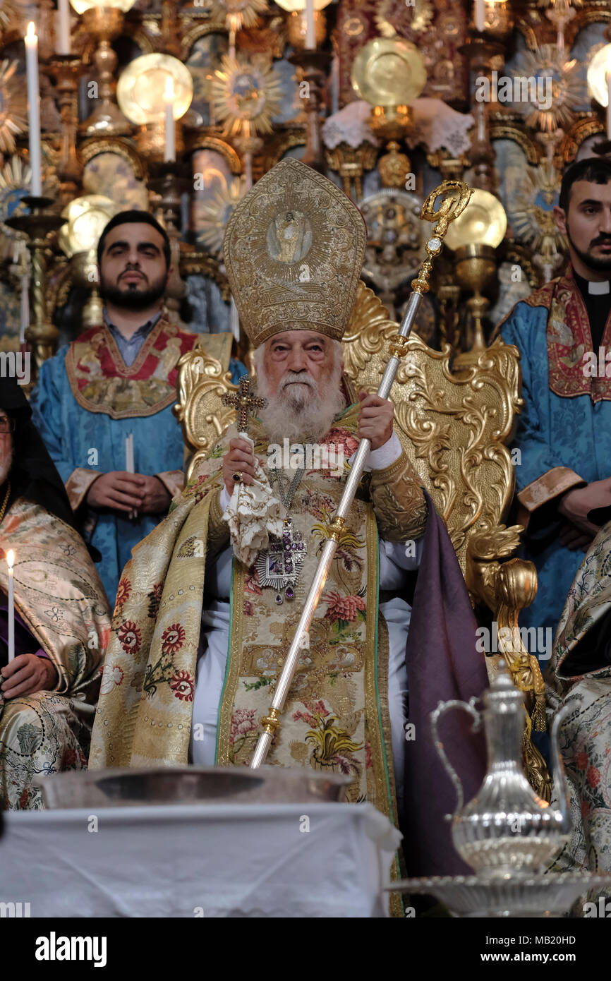 The Grand Sacristan of the Armenian Apostolic Patriarchate of Jerusalem Sevan Gharibian conducts ...