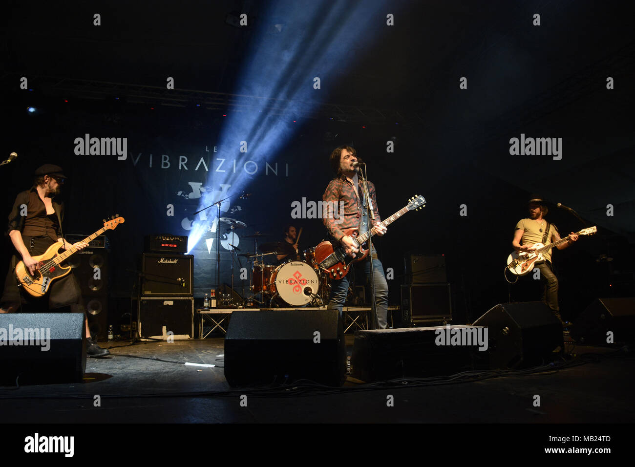 Naples, Italy. 05th Apr. Italian band Le Vibrazioni on the stage during ...