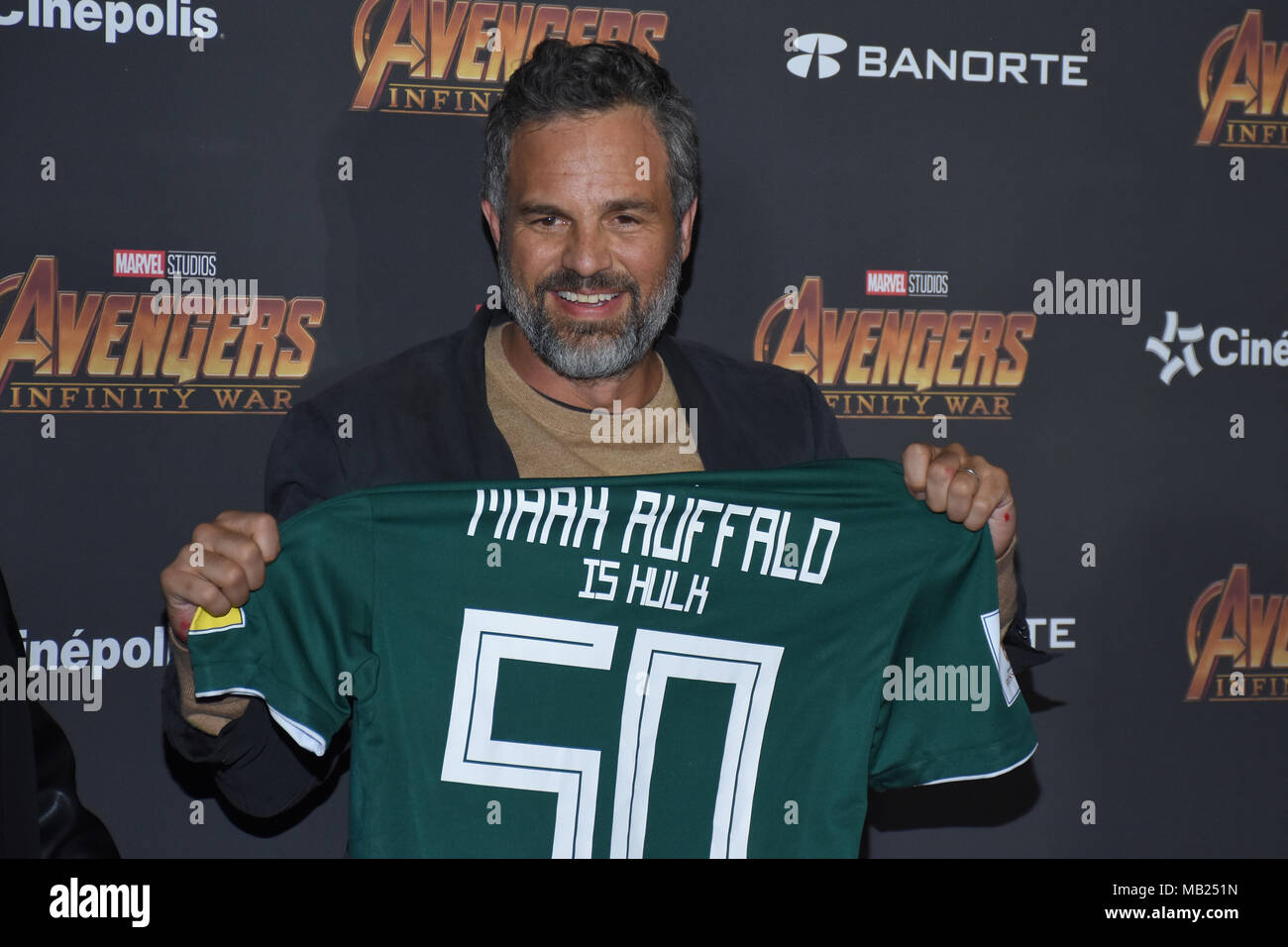 Mexico City, Mexico. 5th Apr, 2018. Actor Mark Ruffalo is seen ...
