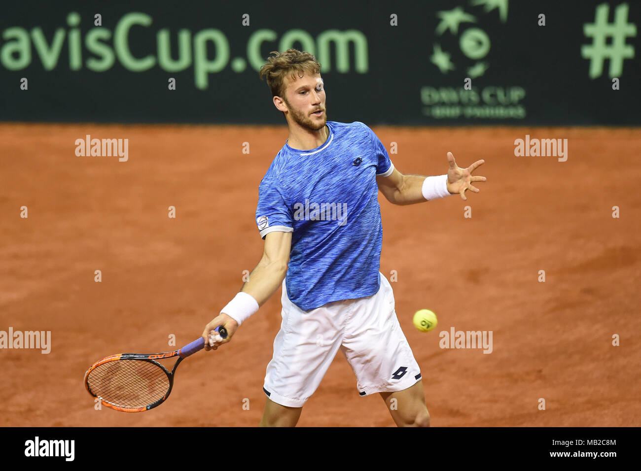 Israeli tennis player Edan Leshem in action during the 2nd round of ...
