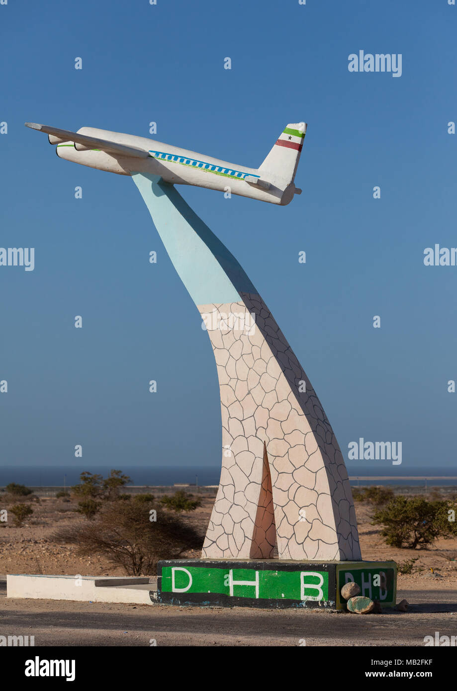 Plane statue at the entrance of the airport, North-Western province ...