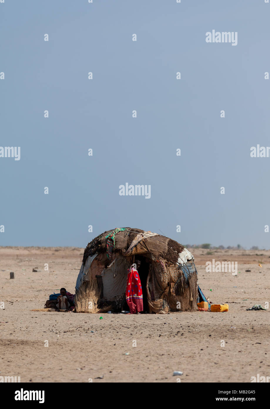 A somali hut called aqal in the desert, Awdal region, Lughaya ...