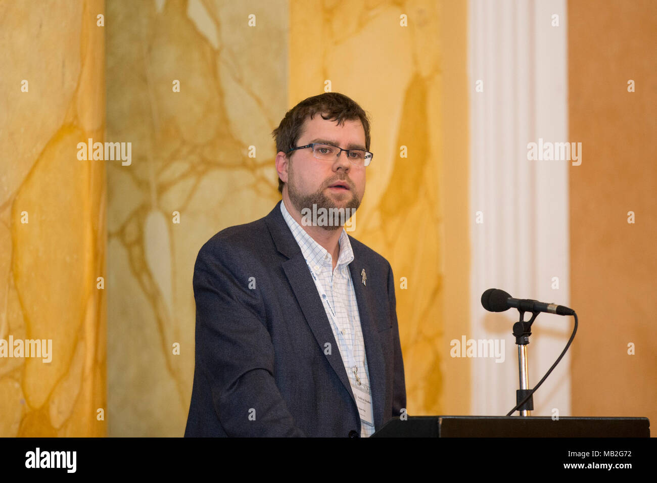 Dr Stuart Fox of Cardiff University speaking at a conference at Cardiff ...