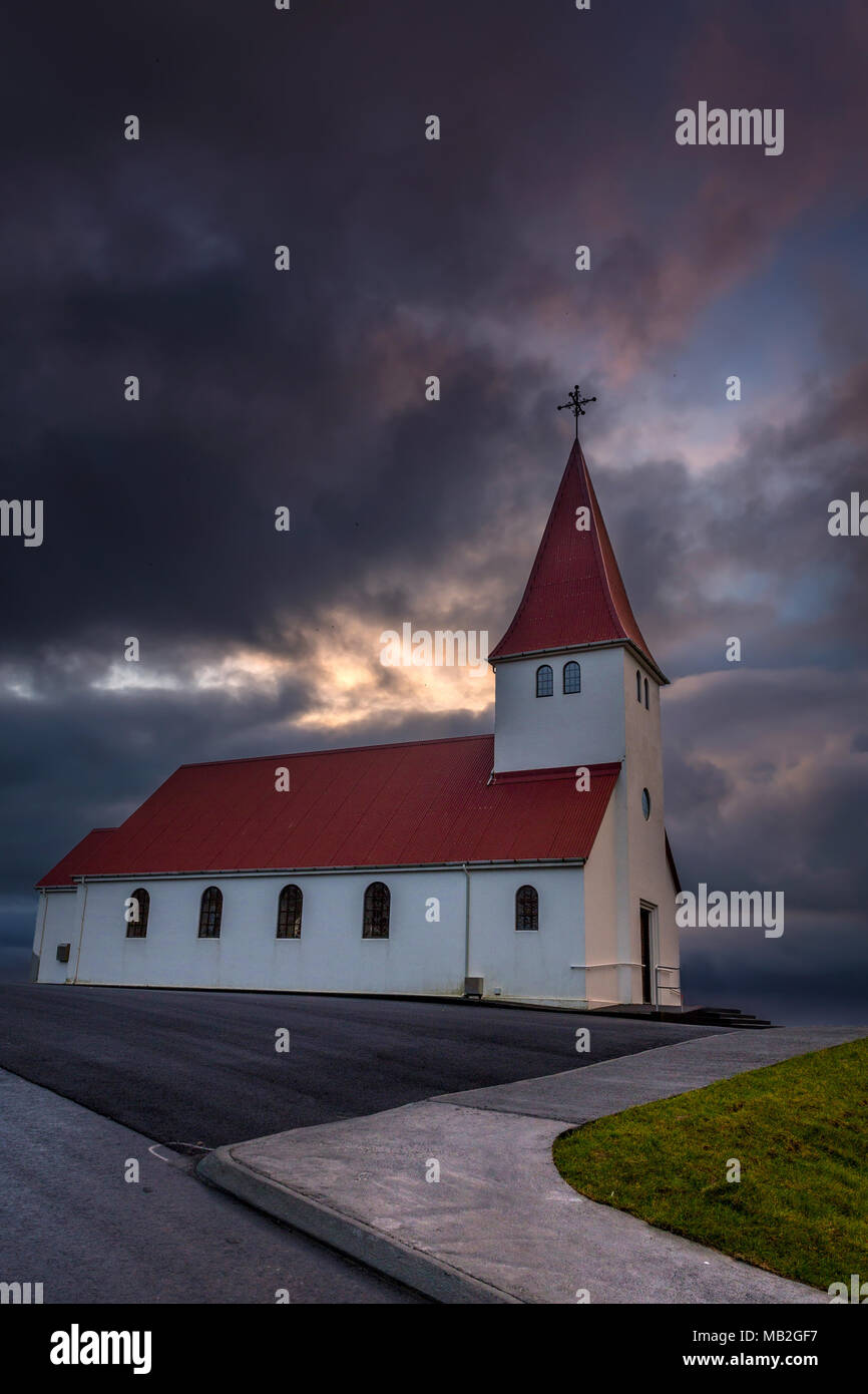 The famous Church of Vik village, Vik i Myrdal, south Icelandjourney ...