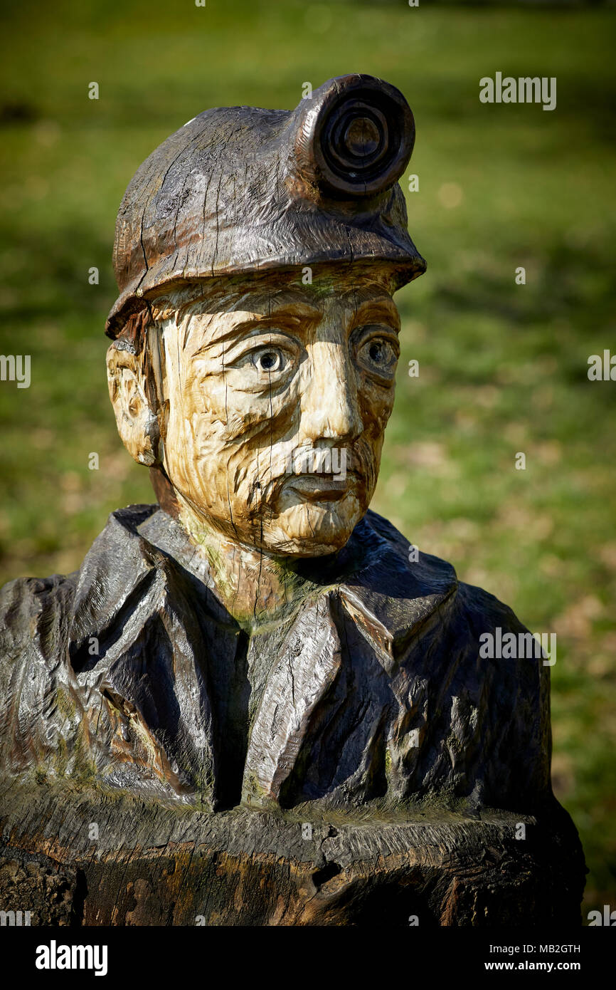 Mining history Mosley Common Village near Leigh, chainsaw sculptor Andy ...