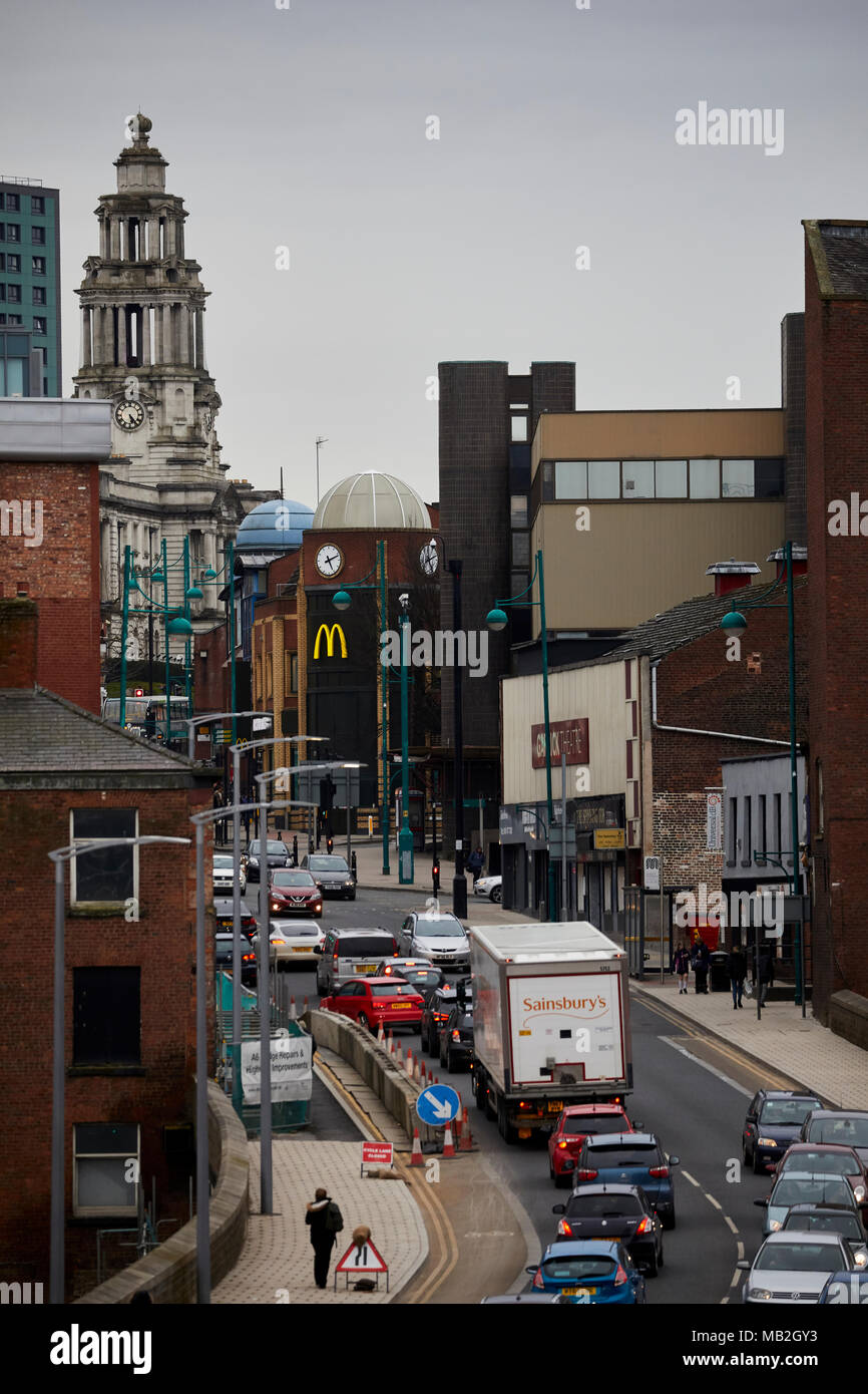 Stockport in Cheshire Gtr Manchester the busy main A6 London Road ...