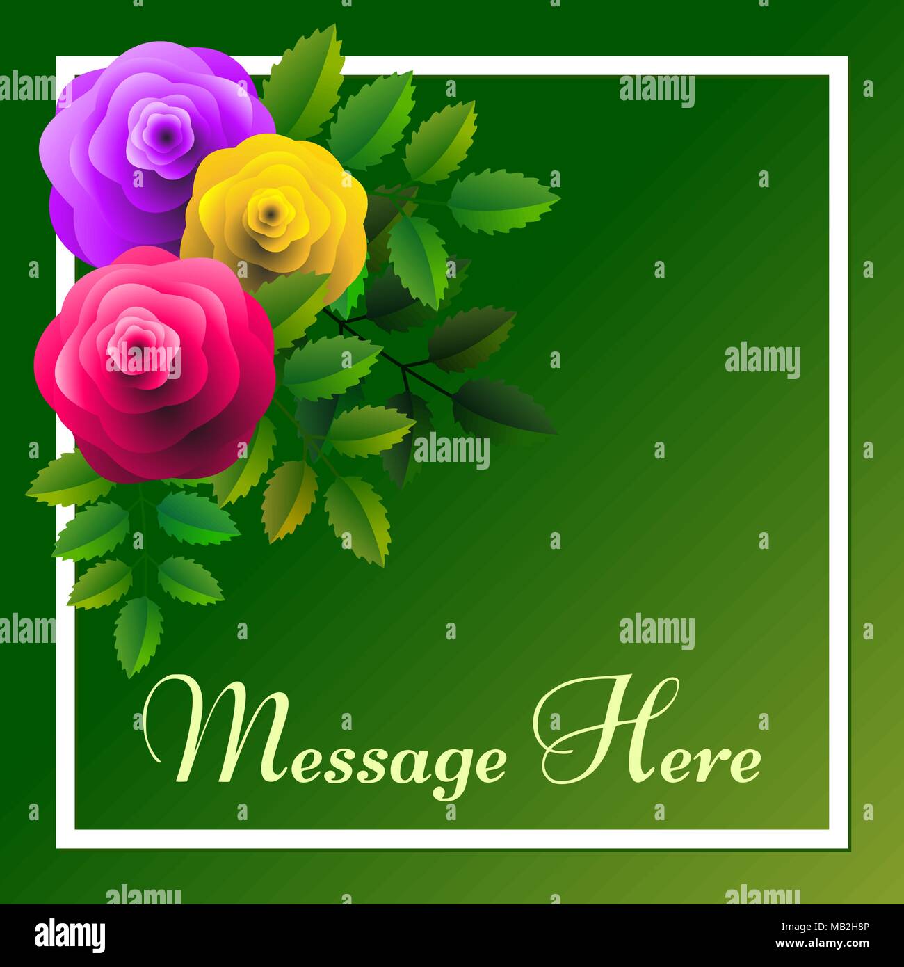 Floral design, on frame on green background, with stylized roses. With ...