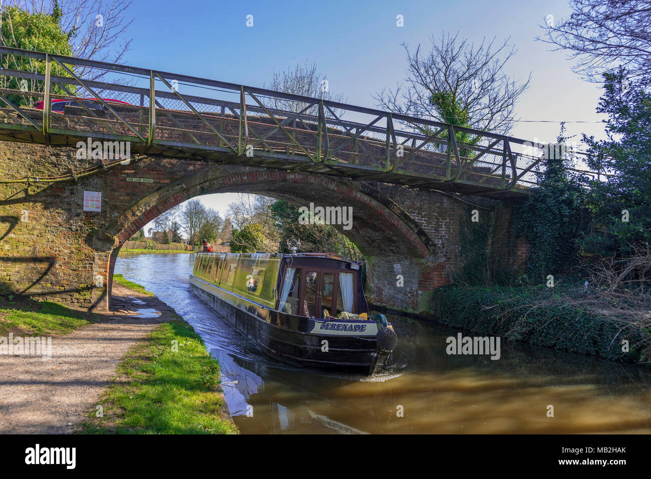 Canal narrowboat at Red Lane bridge on Bridgewater canal in Walton ...