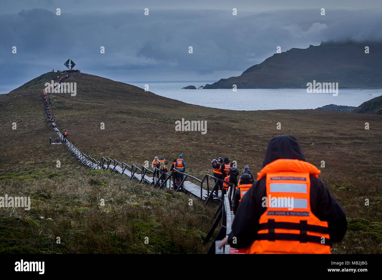 Explorers walking to Albatross memorial for lost mariners, Cape Horn ...