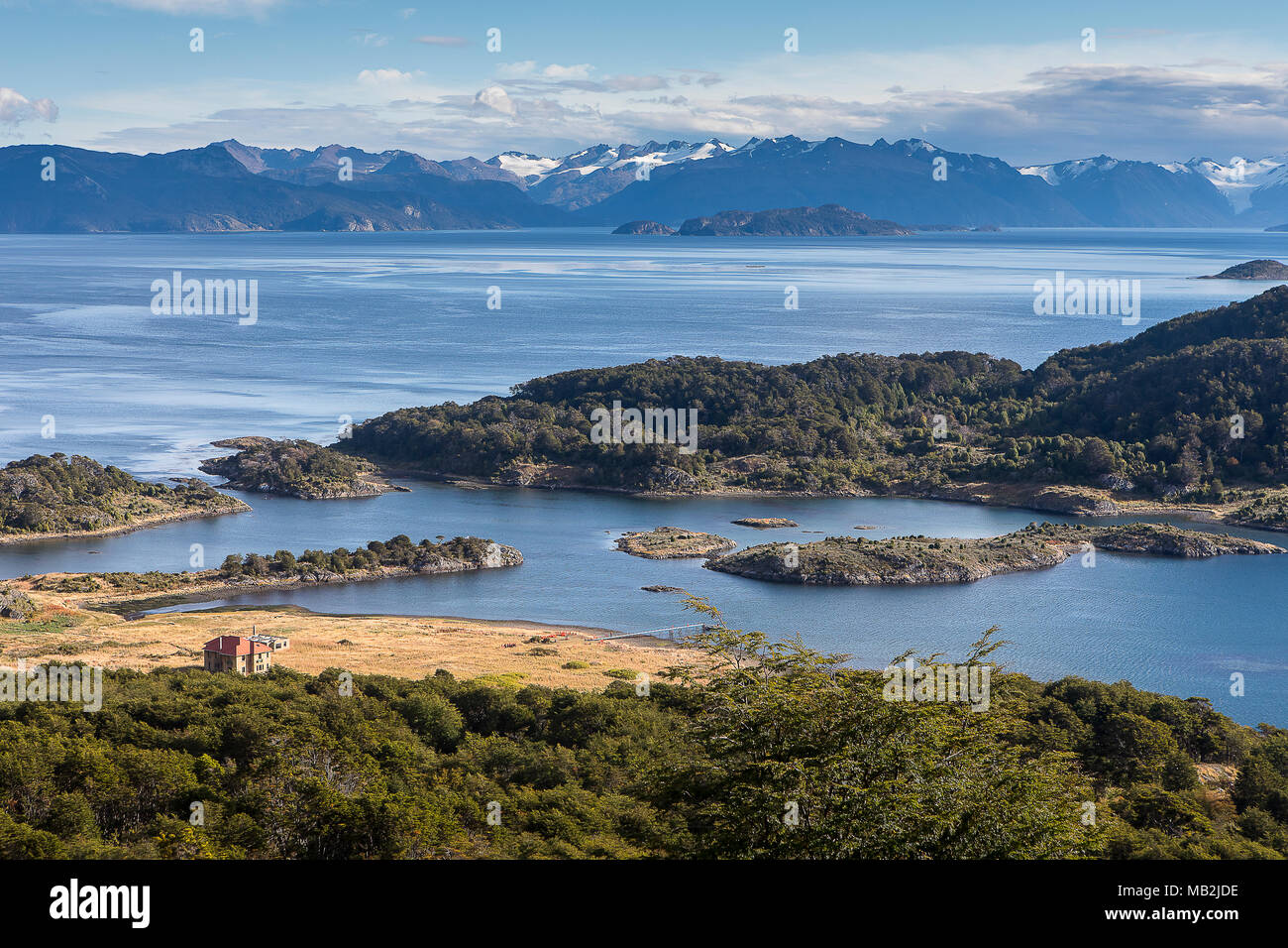 panoramic view of Wulaia Bay, also called Caleta Wulaia, Navarino ...