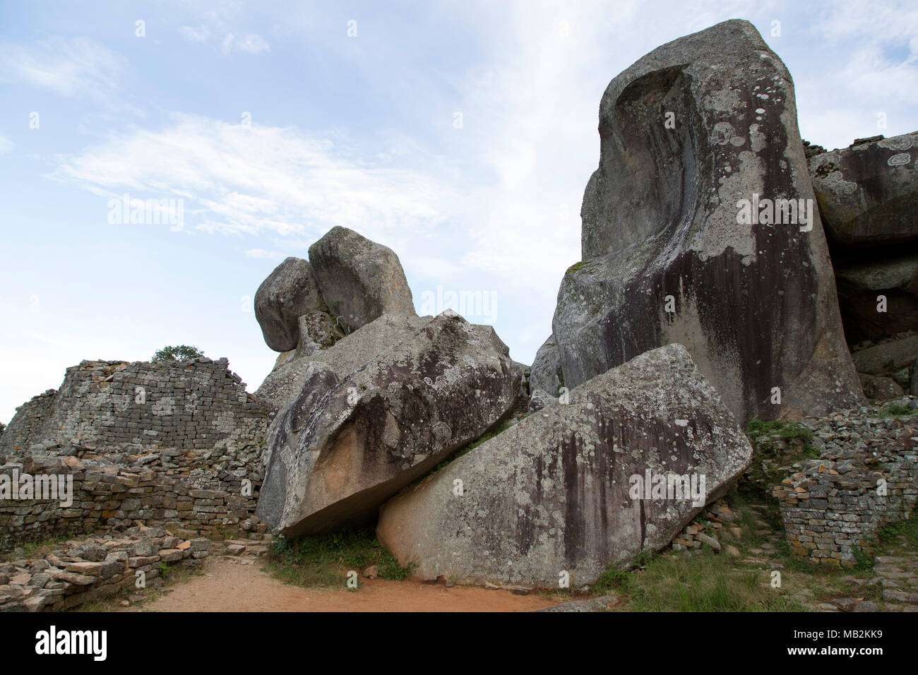 Rocks and walls at Great Zimbabwe near Masvingo in Zimbabwe. The ruins ...