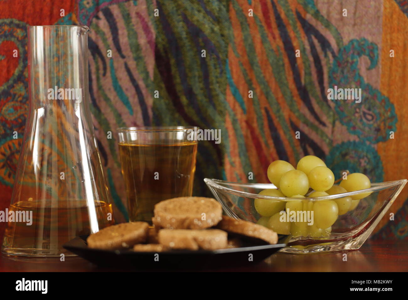 breakfast with toast juice and grapes Stock Photo - Alamy