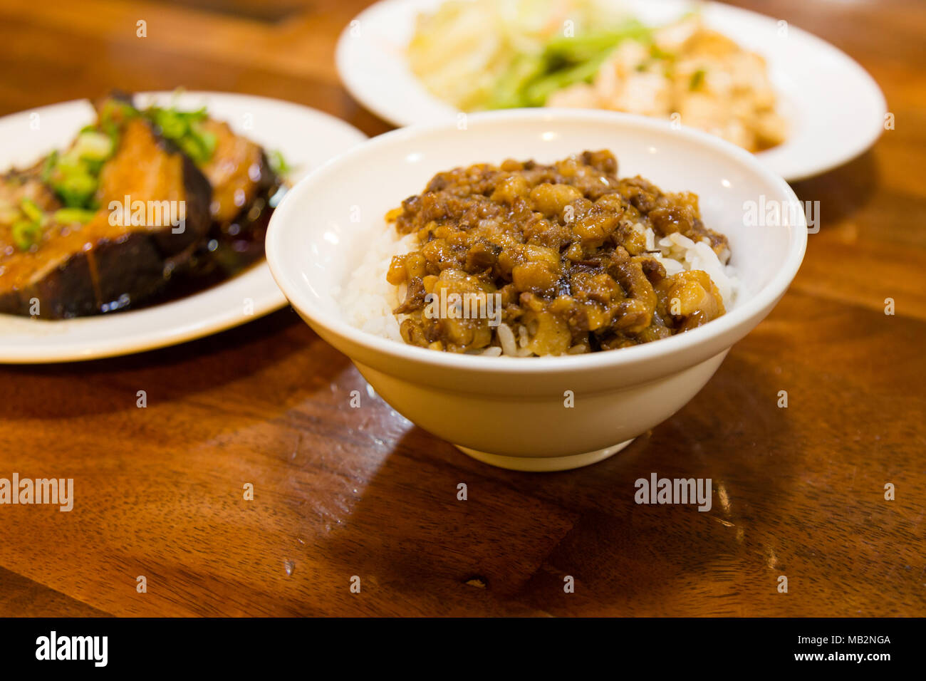 Traditional Taiwanese food, braised pork rice, and tofu Stock Photo - Alamy