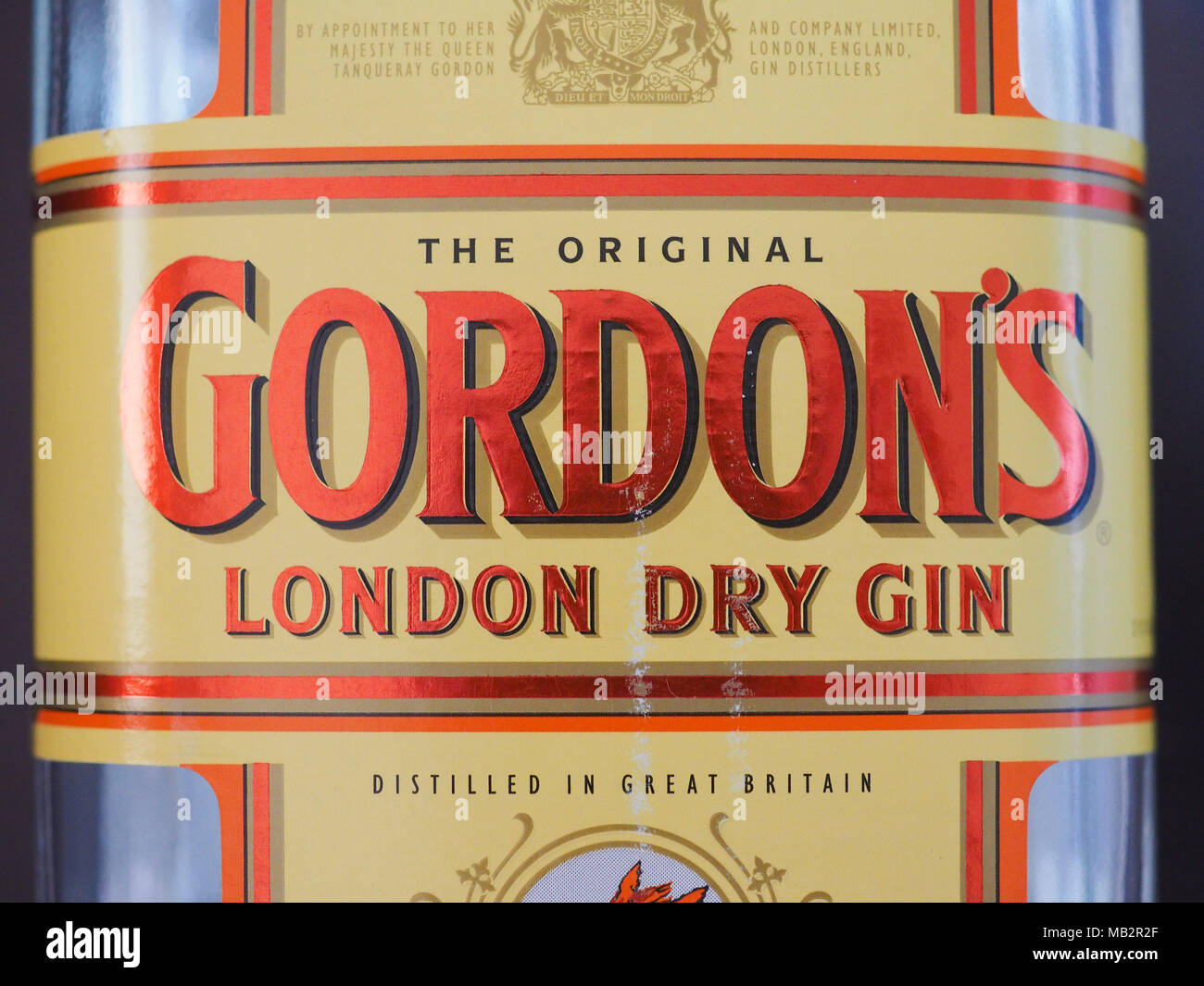 LONDON, UK - CIRCA FEBRUARY 2018: Bottle of Gordon London Dry Gin ...