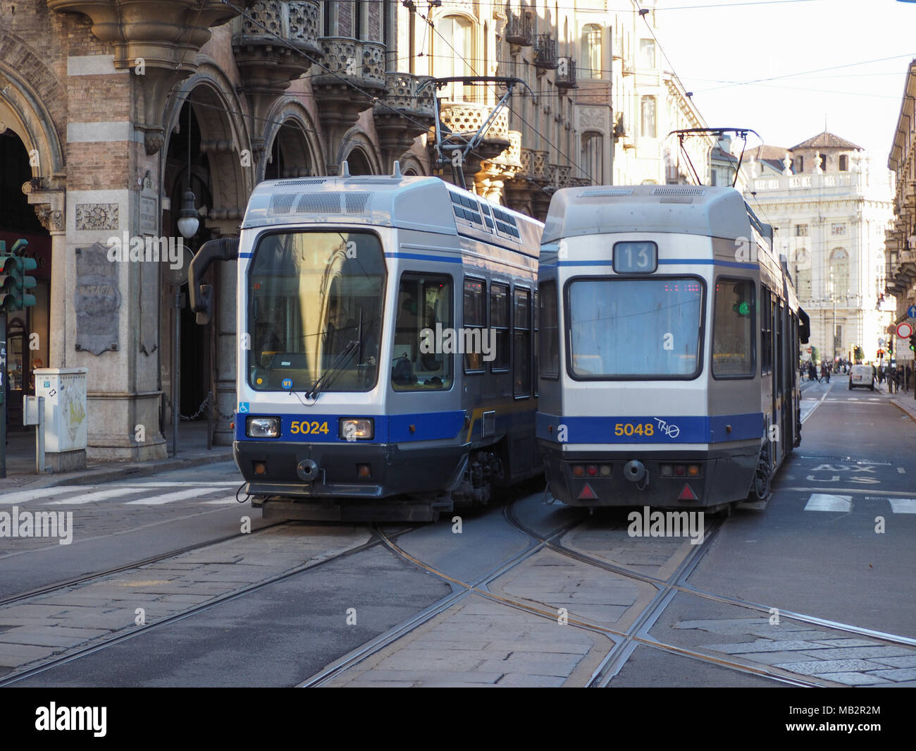 TURIN, ITALY - CIRCA JANUARY 2018: Tramway train for public transport ...