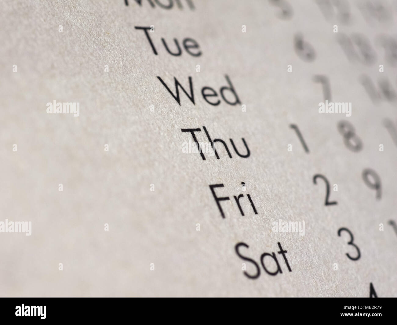detail of a calendar page with dates Stock Photo - Alamy