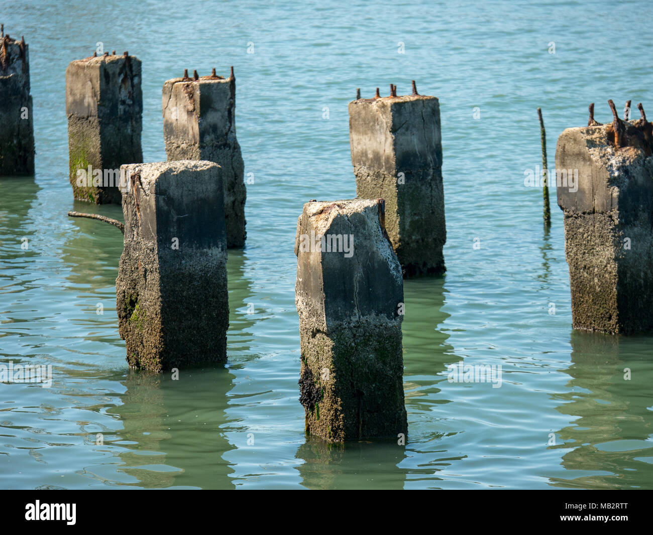 Concrete dock piers in muddy water Stock Photo - Alamy