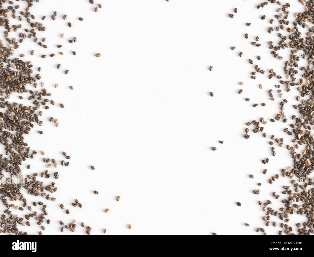 Chia seeds with copy space. Isolated on white. Top view or flat lay ...
