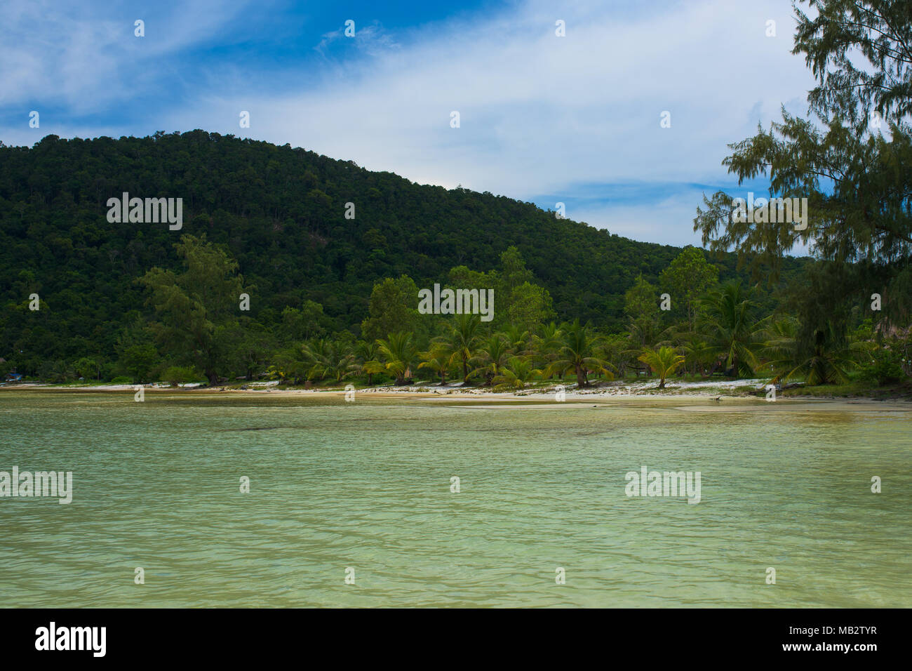 Tropical landscape of Koh Rong Samloem island with clear turquoise ...