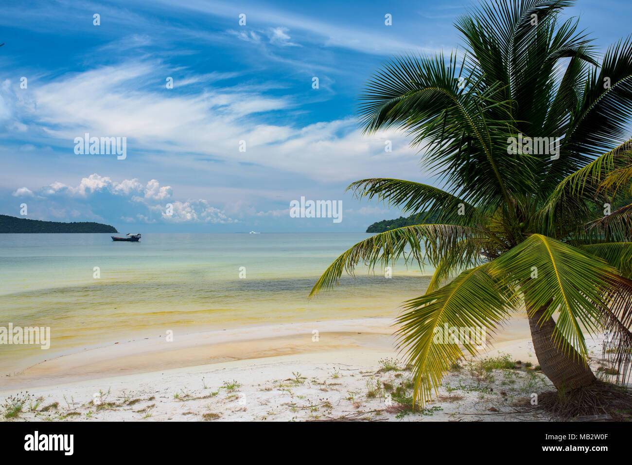 Tropical landscape of Koh Rong Samloem island with clear turquoise ...