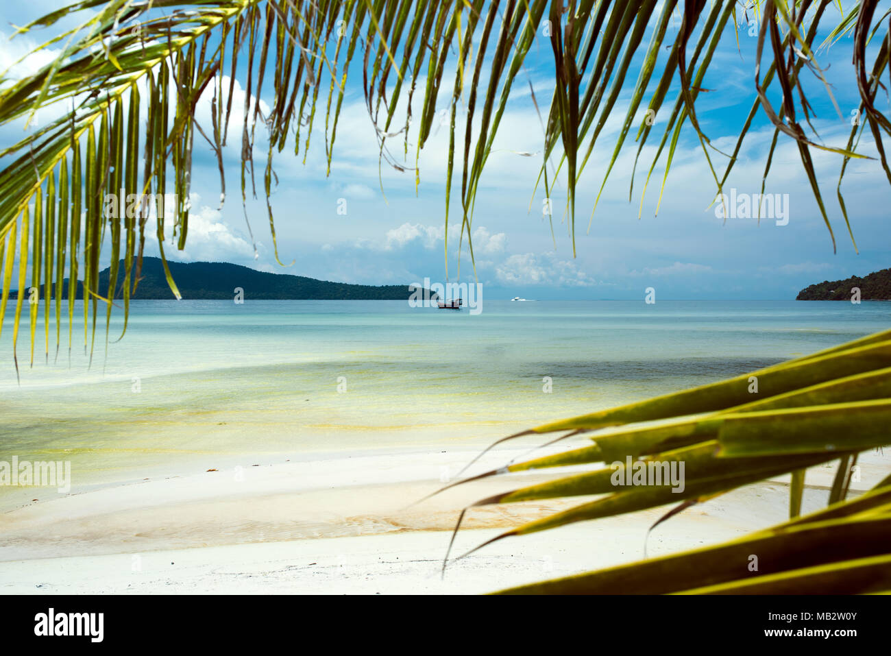 Tropical landscape of Koh Rong Samloem island with clear turquoise ...