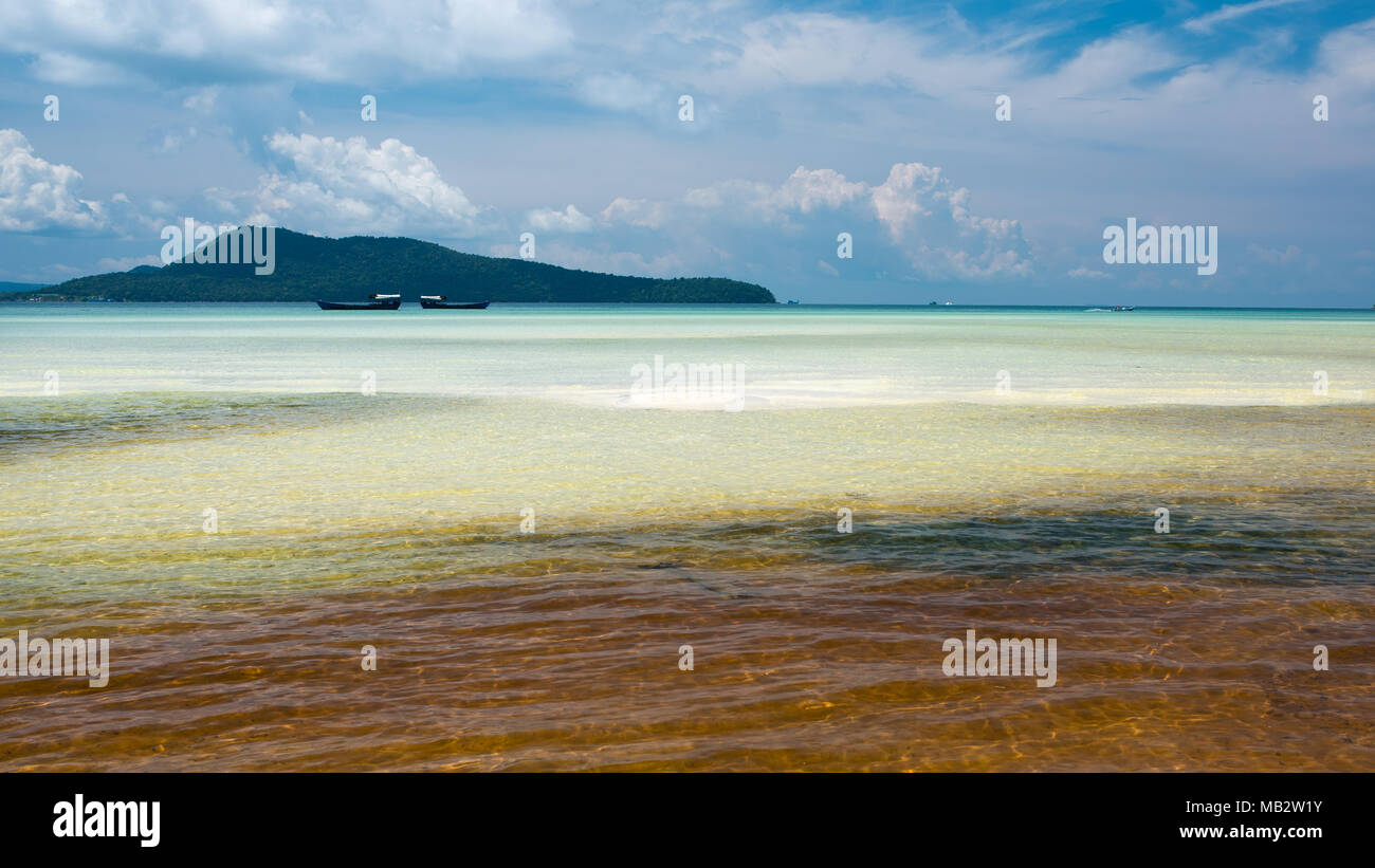 Tropical landscape of Koh Rong Samloem island with clear turquoise ...