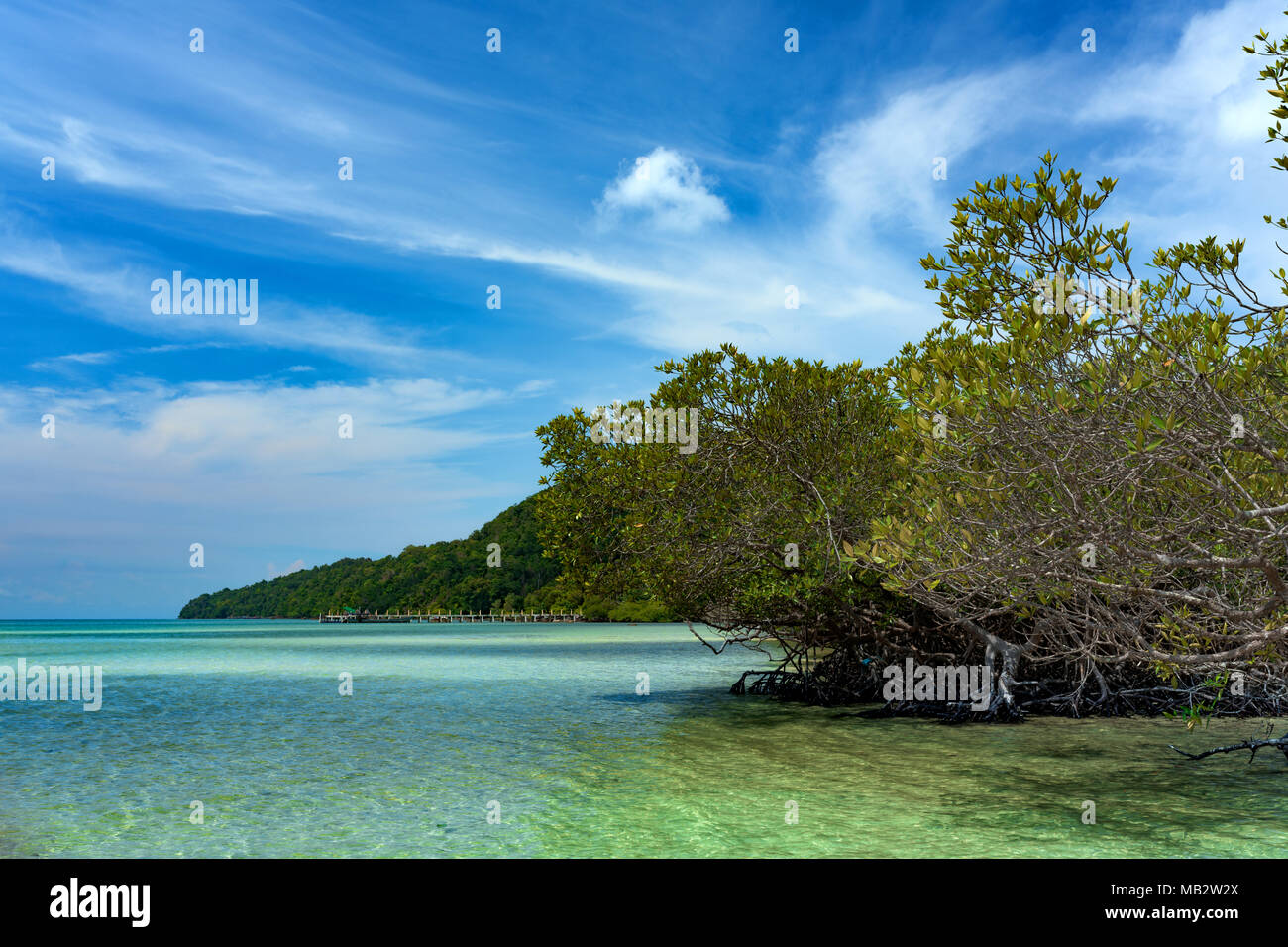 Tropical landscape of Koh Rong Samloem island with clear turquoise ...