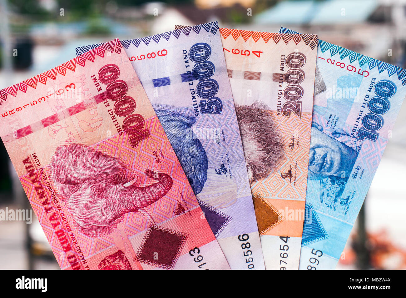 The four available banknotes from Tanzania in the denonmination of ...