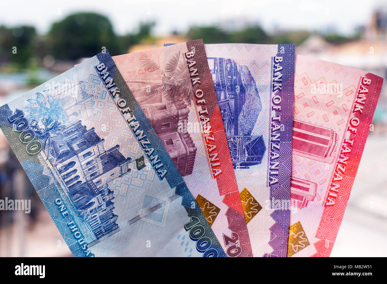 The four available banknotes from Tanzania in the denonmination of ...