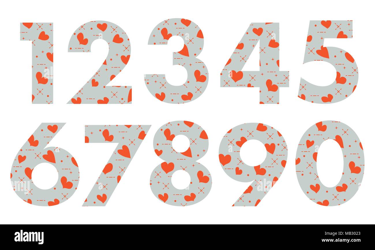 Arabic numerals, painted with a colorful background with hearts ...