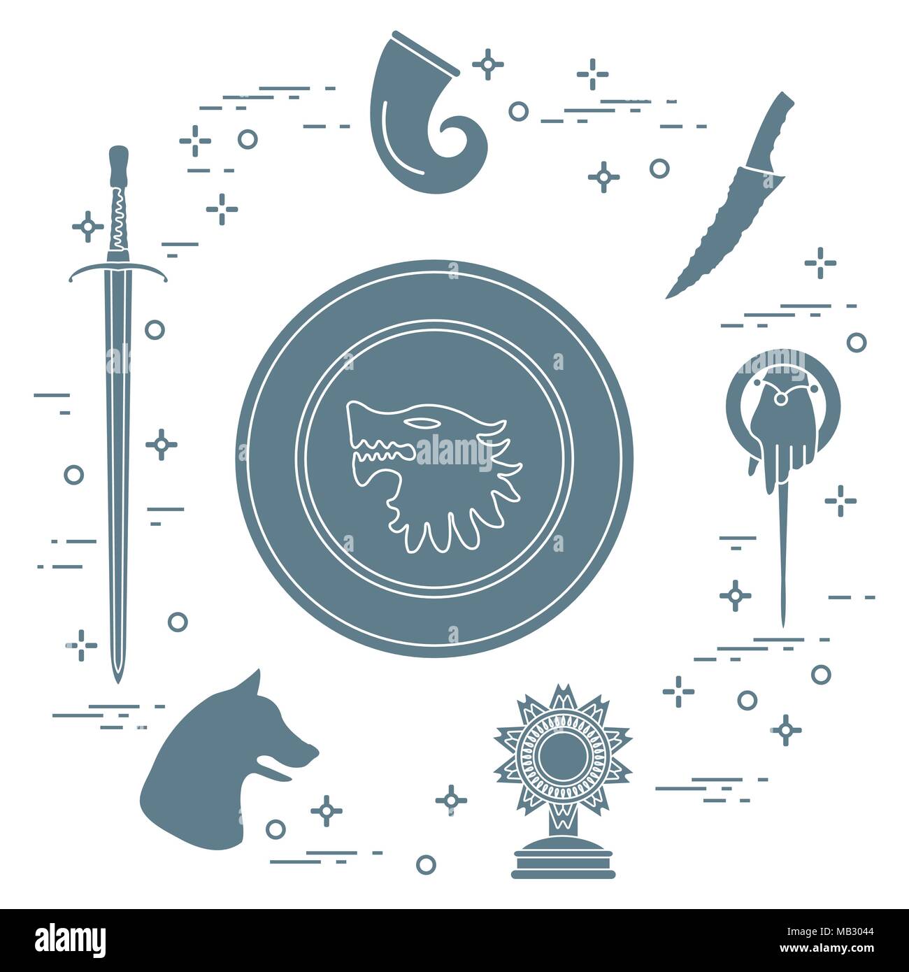 Symbols of the popular fantasy television series. Art and cinema theme ...