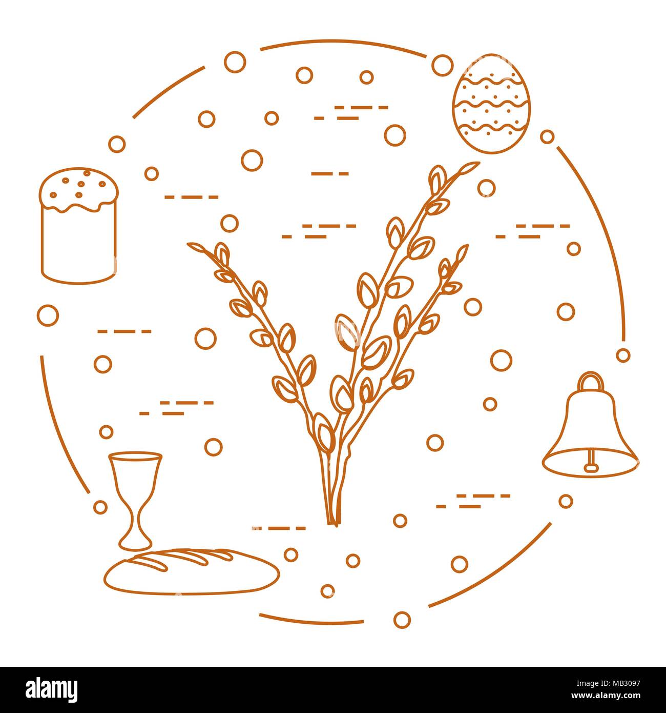 Easter symbols. Easter cake, willow branches, bell, bowl, bread, egg Stock Vector Image & Art ...