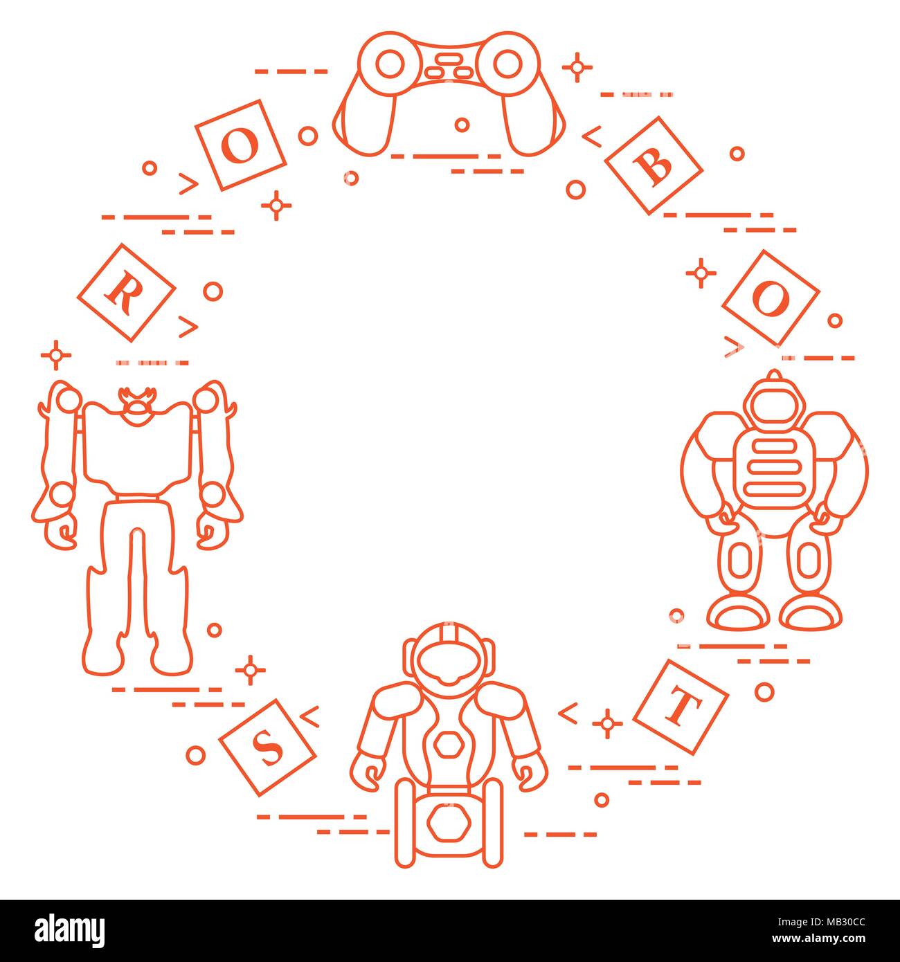 Toys for children: robots, remote control, cubes. Design for banner ...