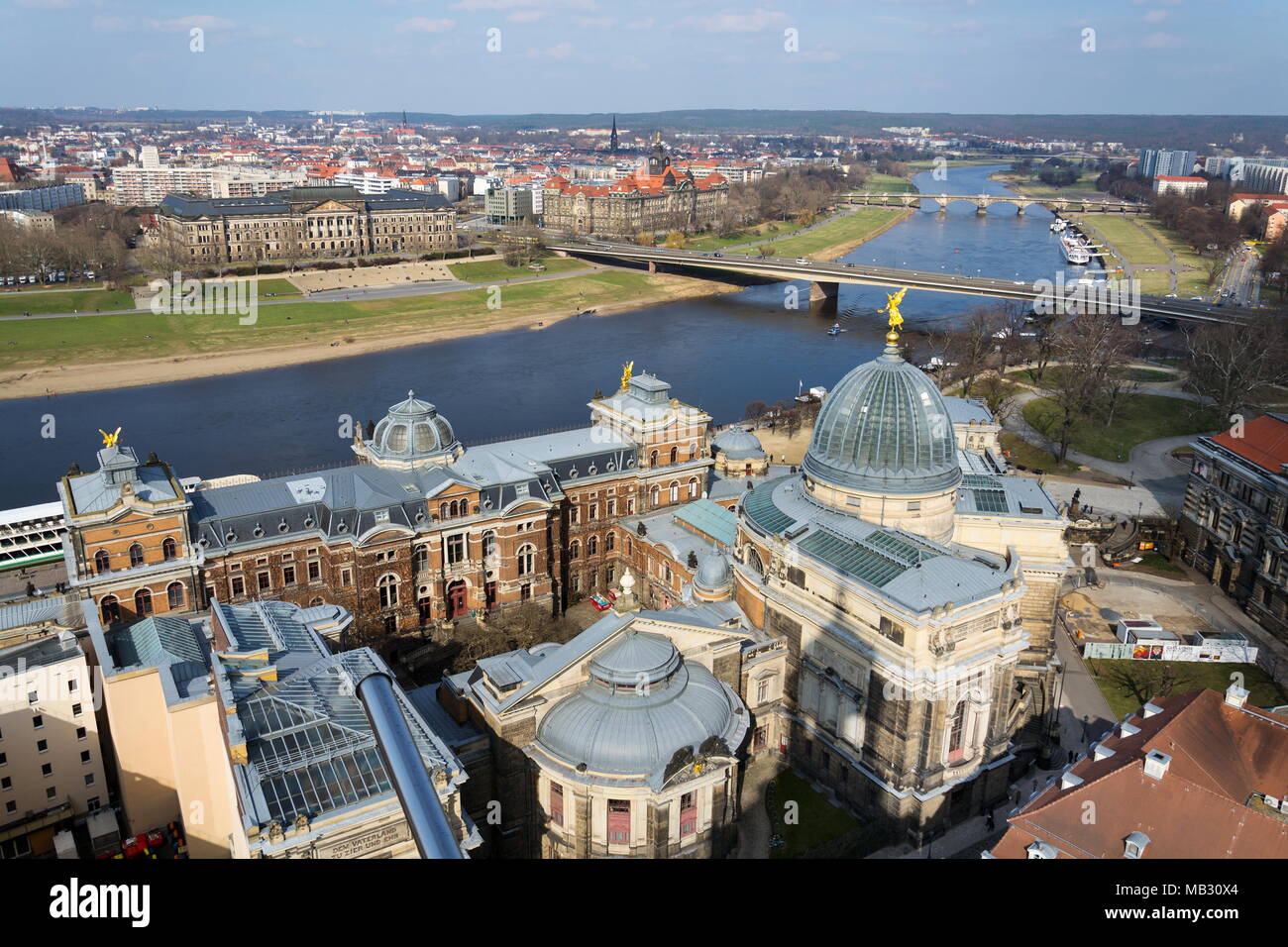 Dresden aerial view, river Elbe and Academy of fine arts Stock Photo ...