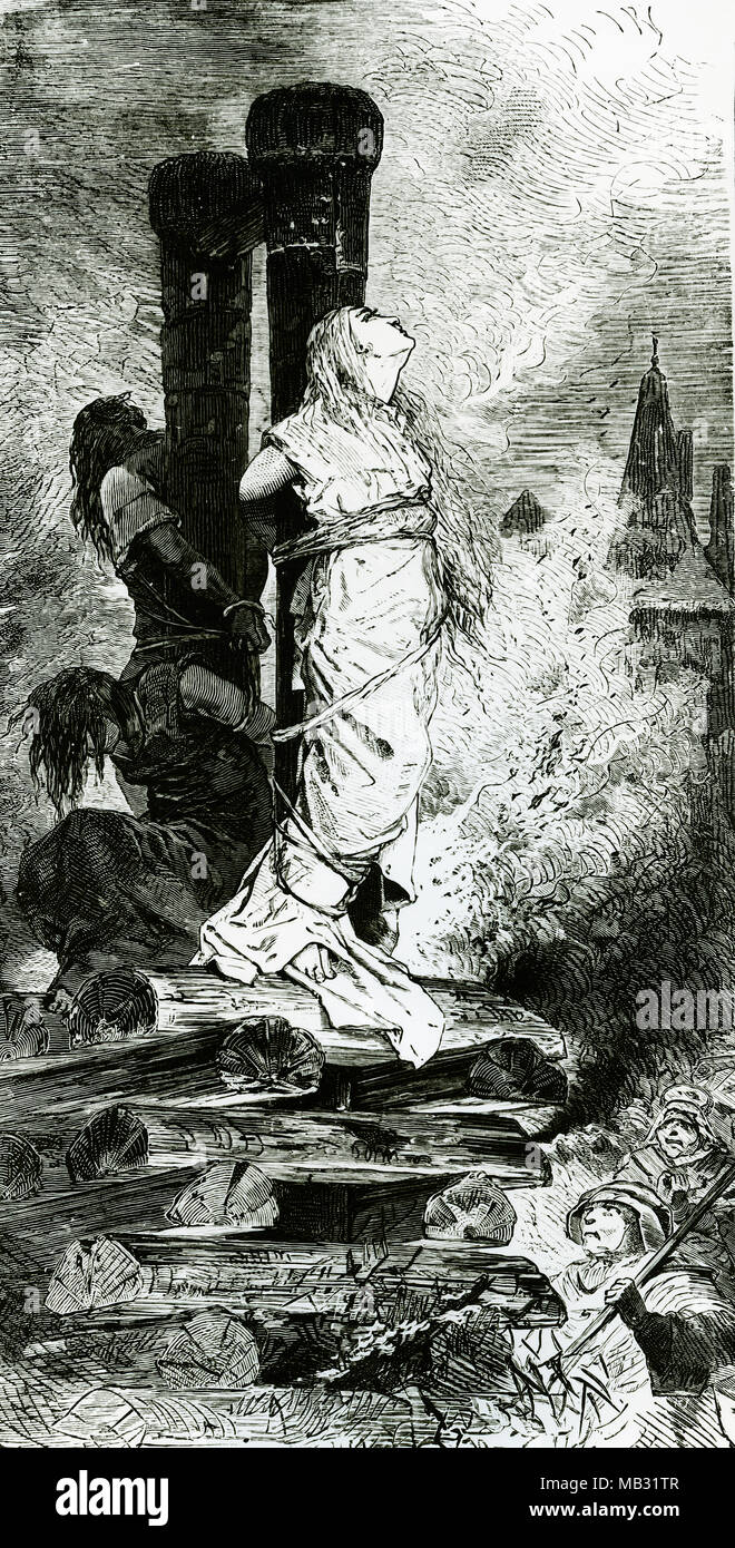 Burning of witches in the Middle Ages, steel engraving, 19th century ...